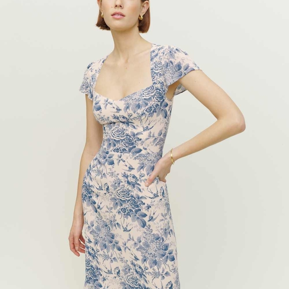 Reformation | Dresses | Reformation Rosi Floral Blue And White Dress ...